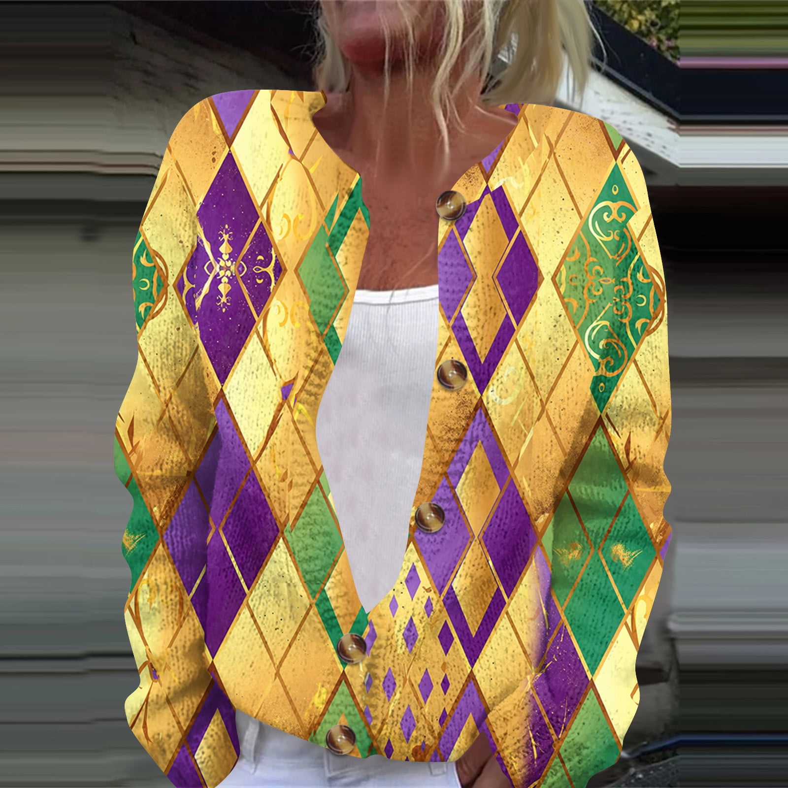 Iaqnaocc Mardi Gras Cardigan Sweaters for Women Holiday Carnival Theme ...