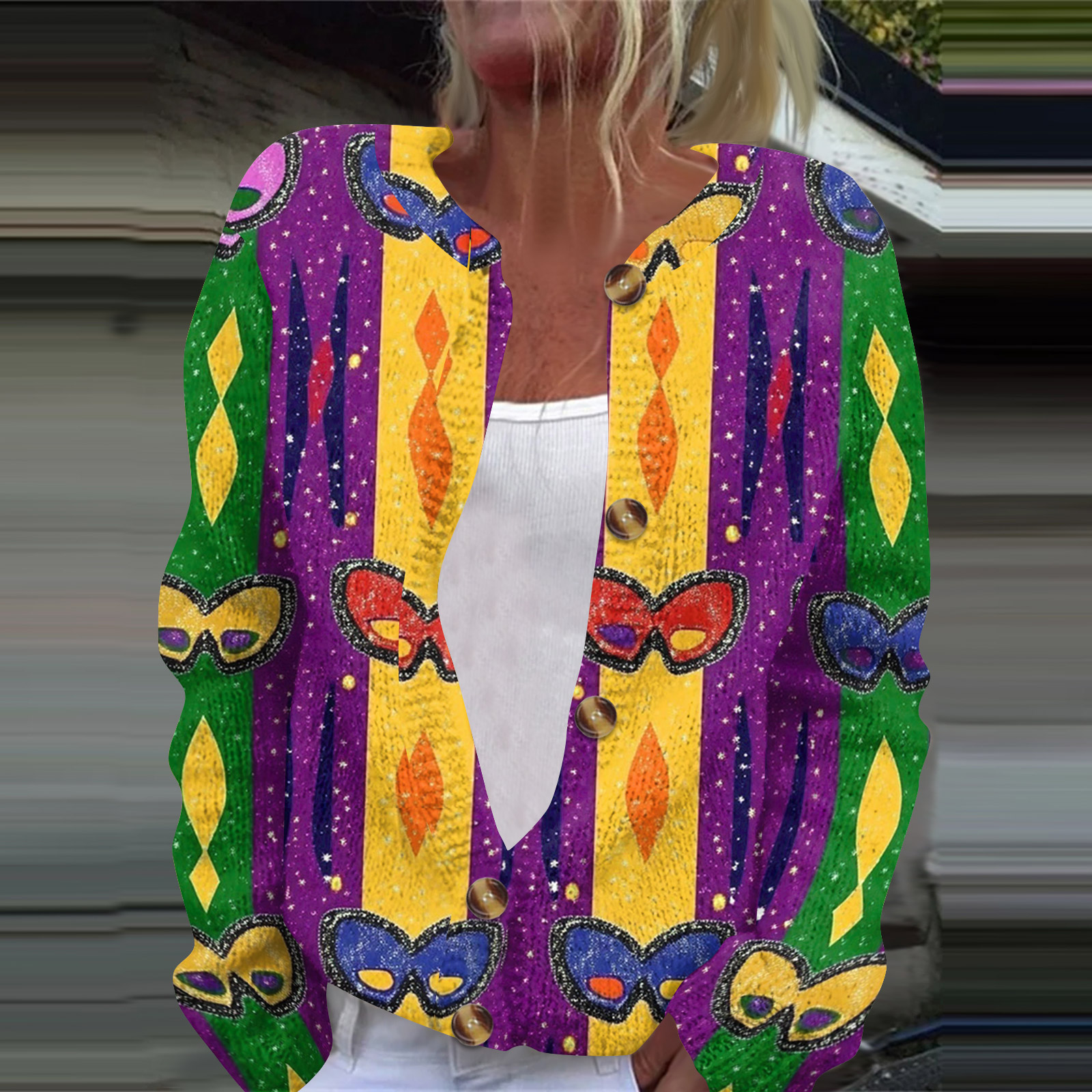 Iaqnaocc Mardi Gras Cardigan Sweaters for Women Trendy Carnival Theme ...