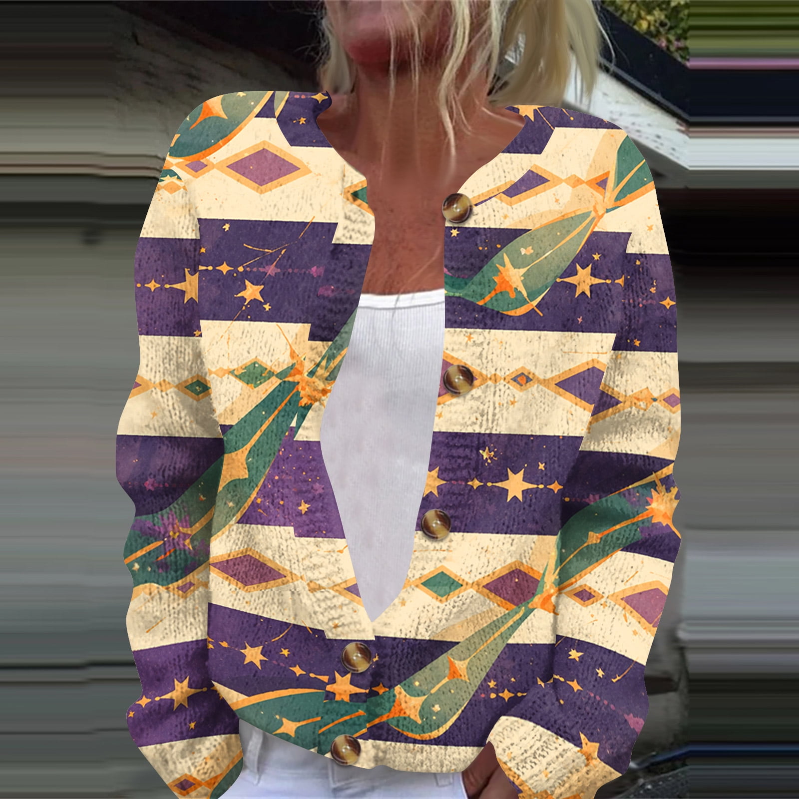 Iaqnaocc Mardi Gras Cardigan for Women Holiday Carnival Theme Print ...