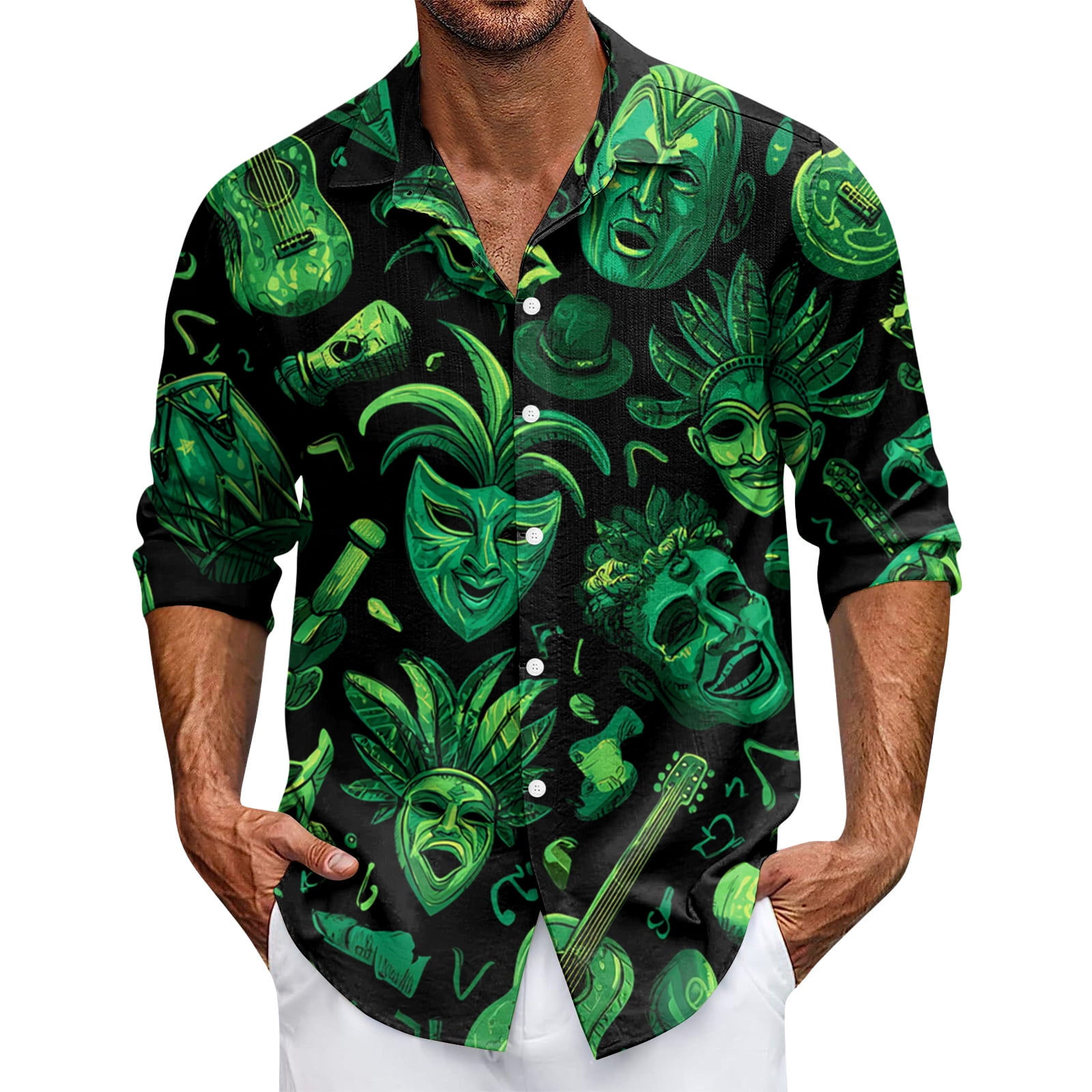 Iaqnaocc Mardi Gras Dress Shirts for Men Anti-Wrinkle Fat Tuesday Button Down Shirts Long Sleeve ...