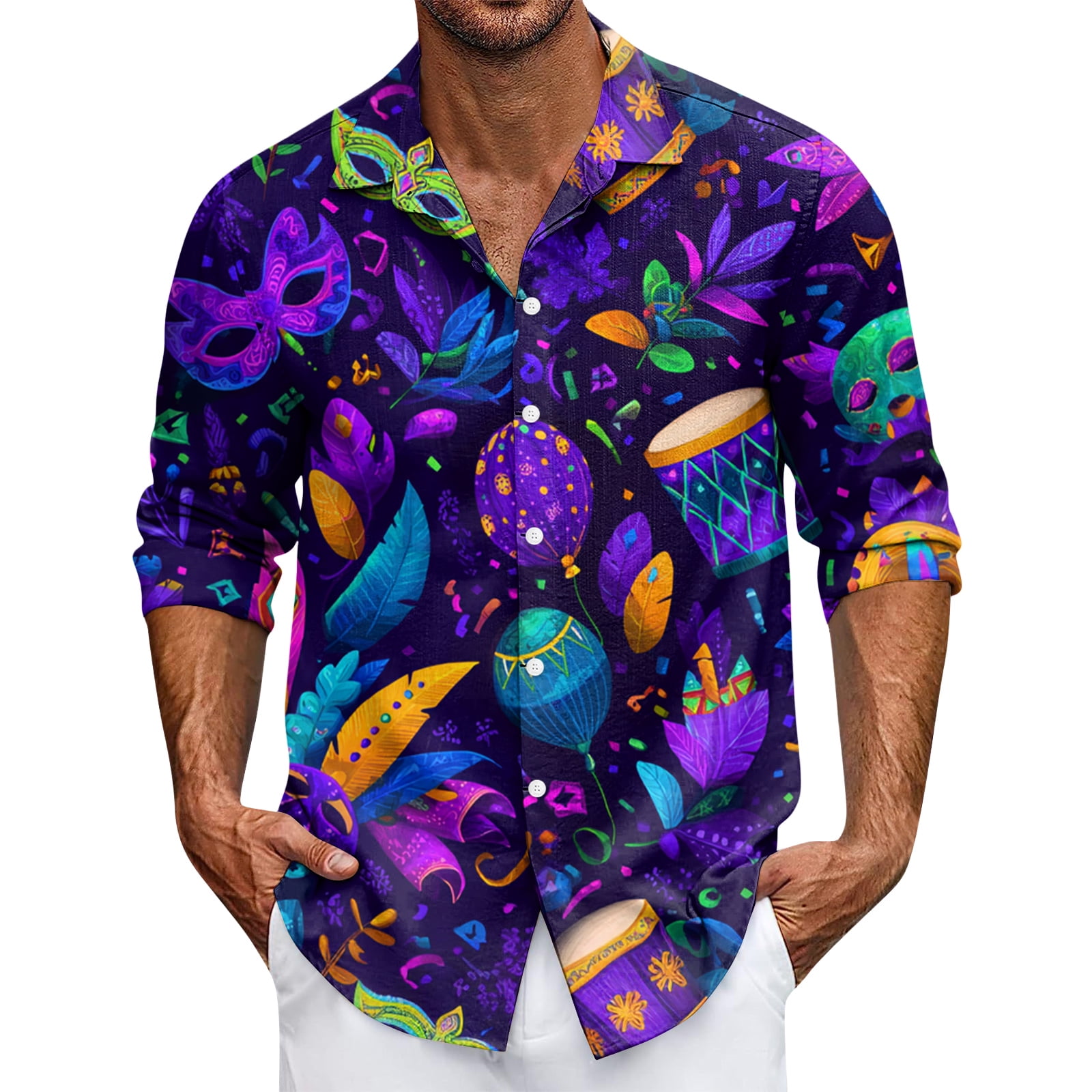 Iaqnaocc Mardi Gras Dress Shirts for Men Moisture-Wicking Fat Tuesday ...
