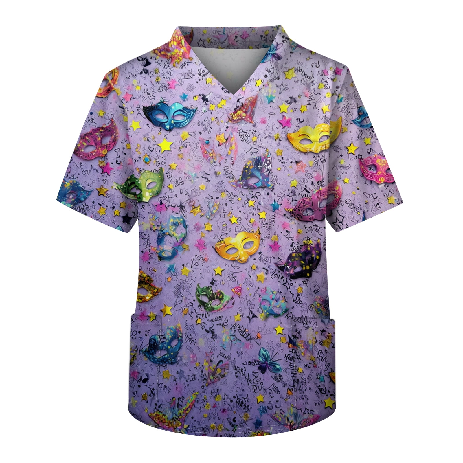 Iaqnaocc Mardi Gras Mens Scrubs Big & Tall Carnival Prints Wrinkle-Free ...