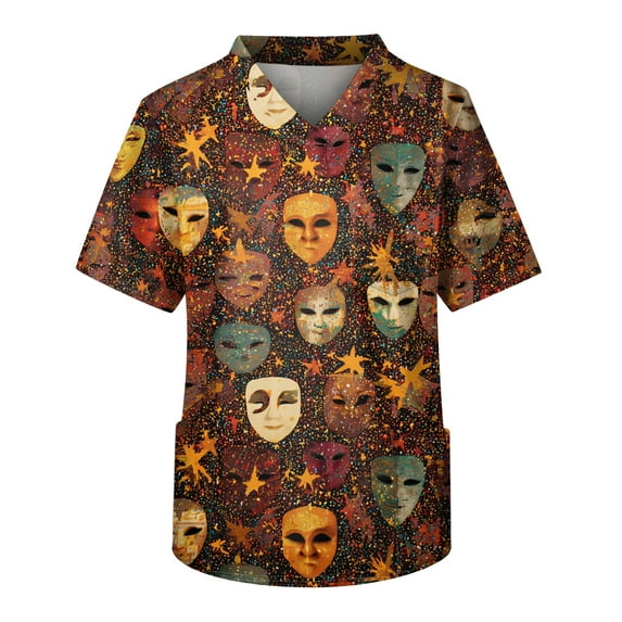 Iaqnaocc Mardi Gras Mens Scrubs Plus Size Carnival Mask Wrinkle-Free ...