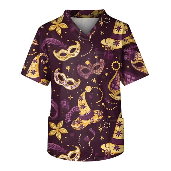 Iaqnaocc Mardi Gras Scrubs for Men Plus Size Carnival Prints Moisture ...