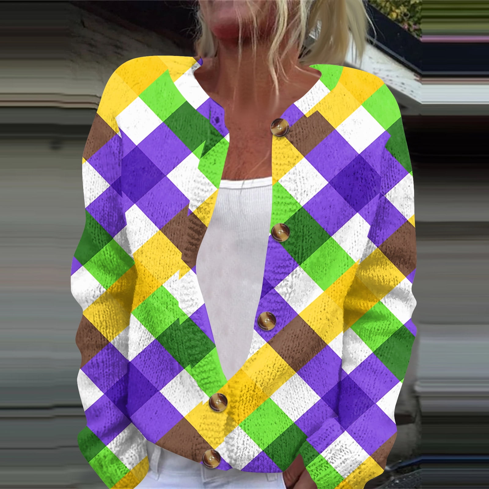 Iaqnaocc Mardi Gras Womens Cardigan Fashion Carnival Theme Print Chunky ...