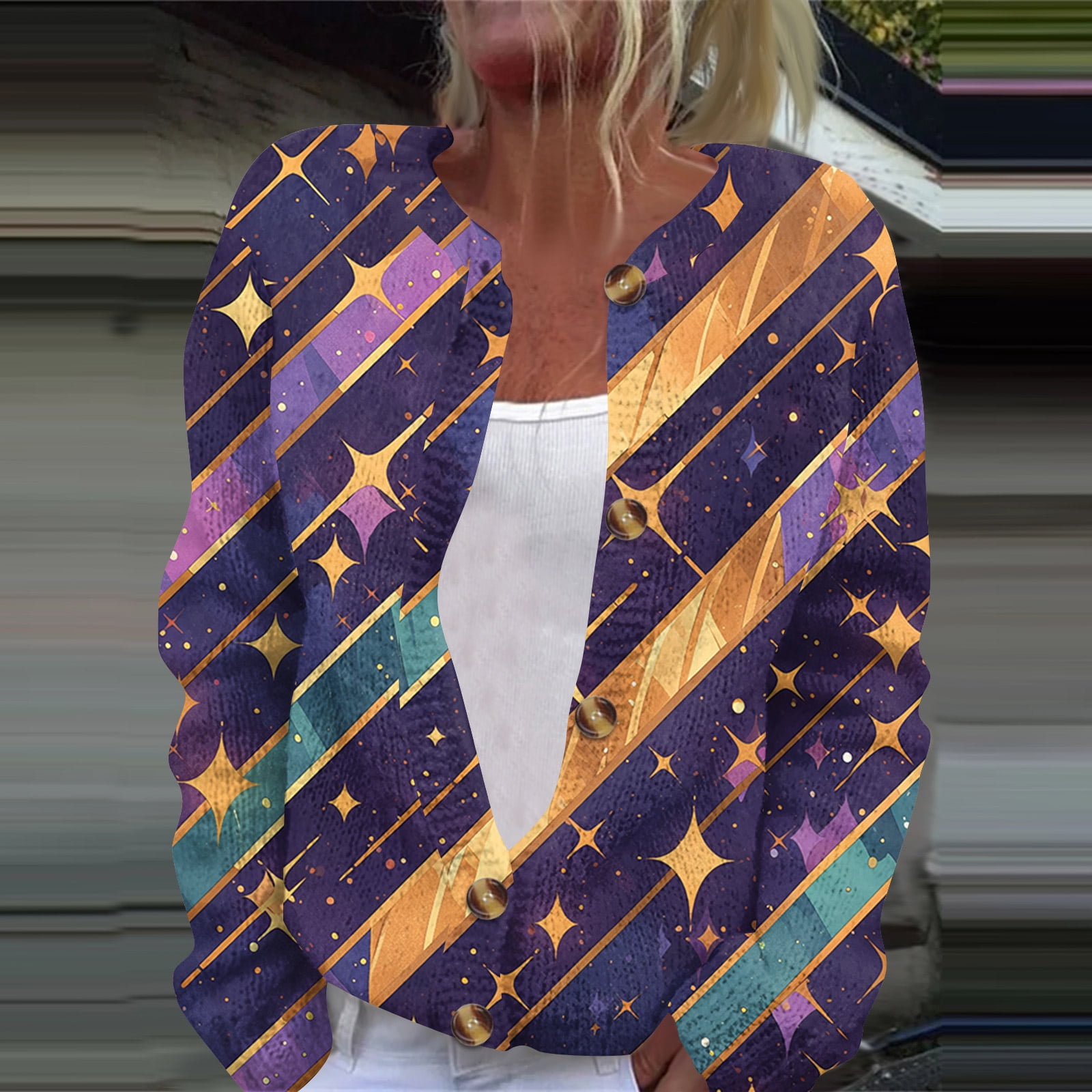 Iaqnaocc Mardi Gras Womens Cardigan Party Carnival Theme Print Chunky ...