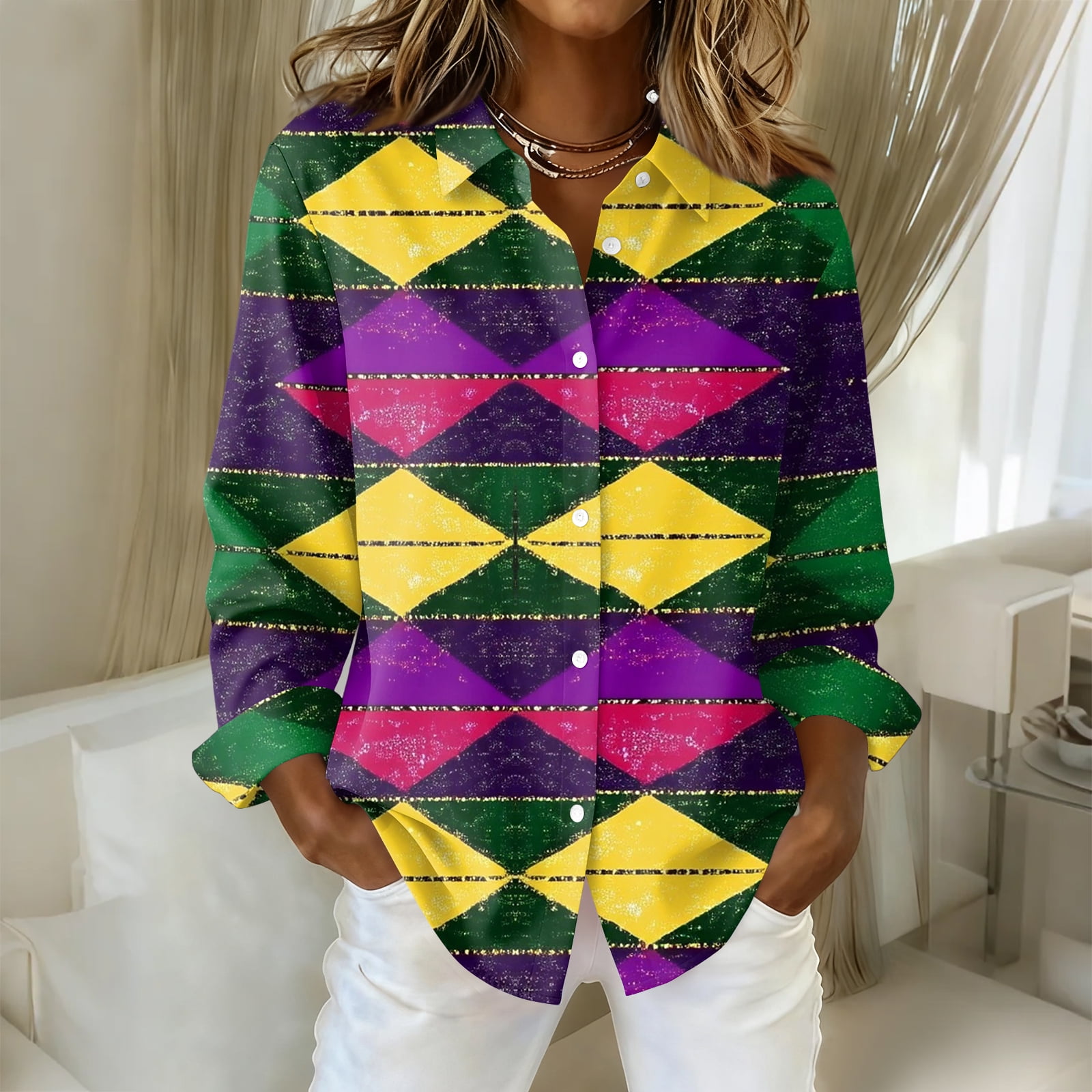 Iaqnaocc Mardi Gras Womens Dress Shirts Moisture-Wicking Fat Tuesday ...