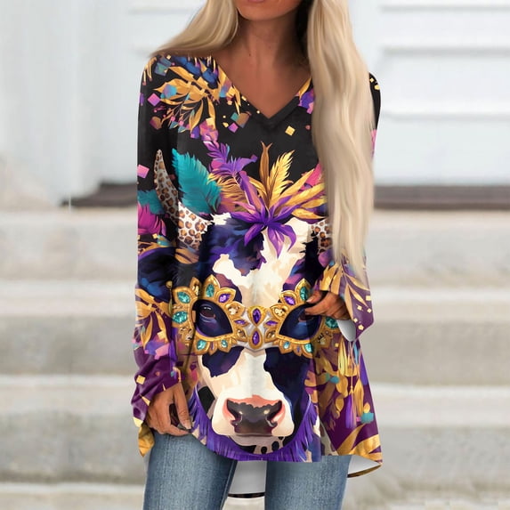 Iaqnaocc Mardi Gras Womens Long Sleeve Tops Celebration Carnival Mask ...