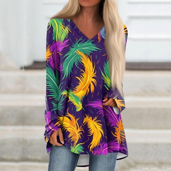 Iaqnaocc Mardi Gras Womens Long Sleeve Tops Fashion Carnival Mask ...