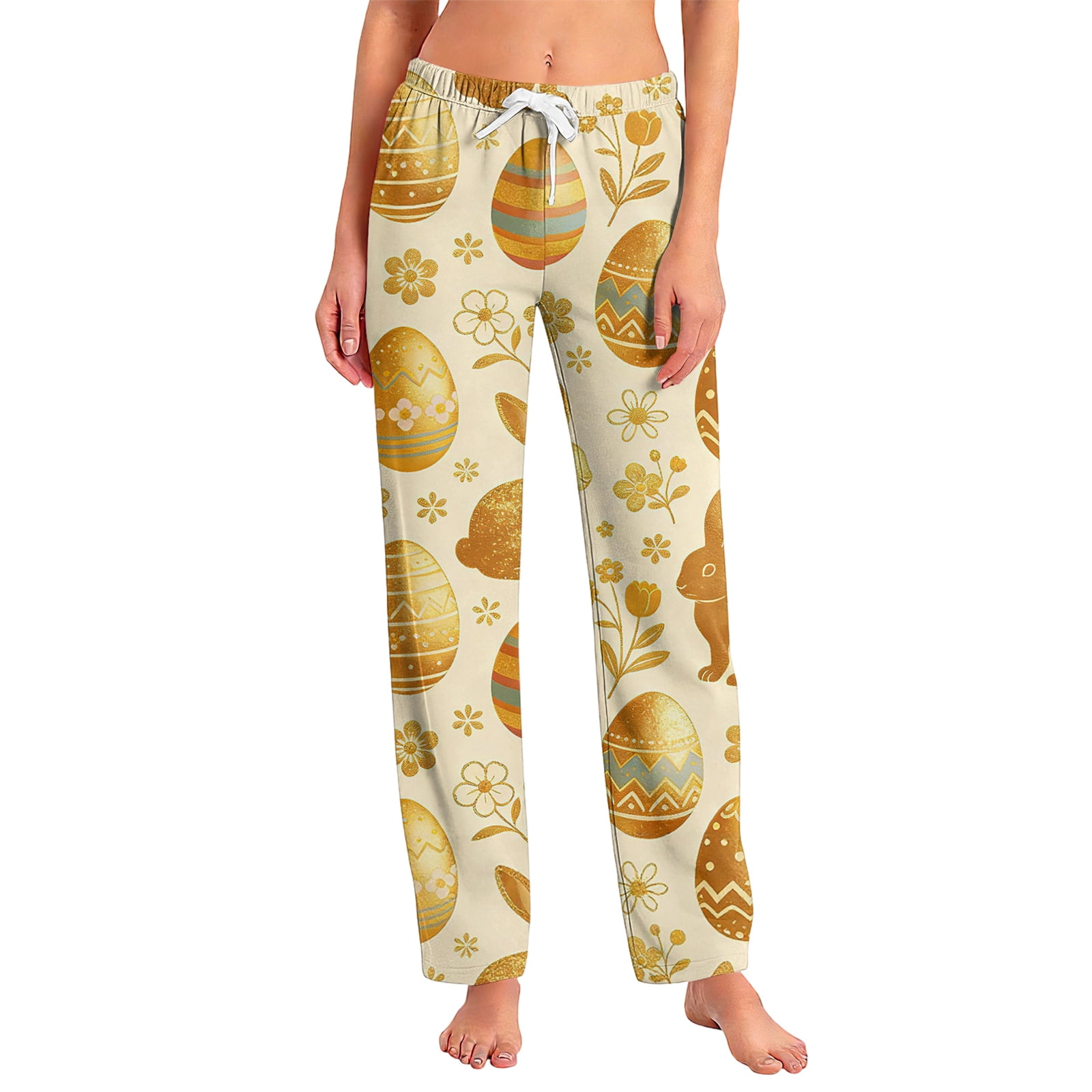 Iaqnaocc Pajama Pants Women Baggy Funny Bunny Rabbit Easter Egg Print ...