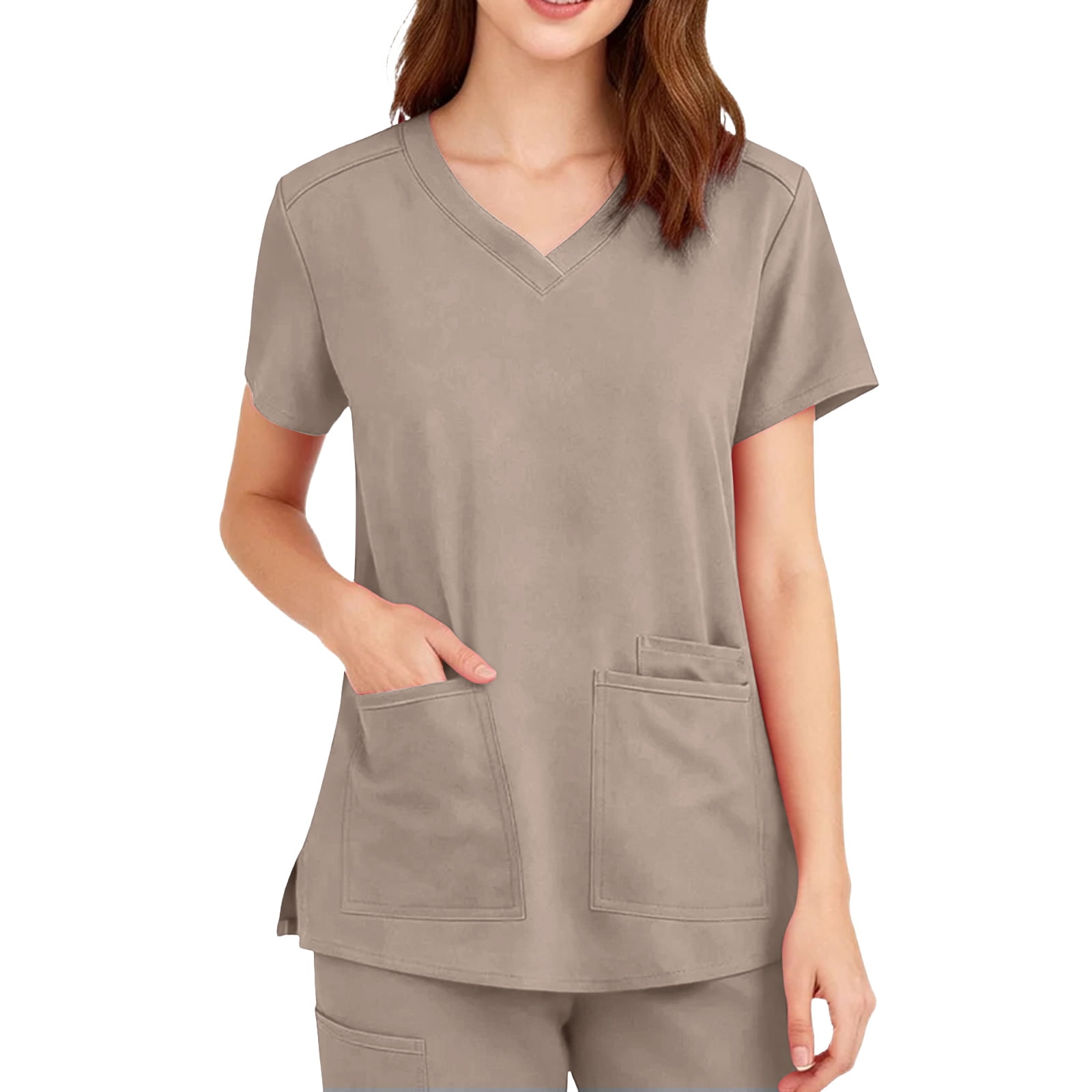 Iaqnaocc Scrubs for Women Classic Wrinkle-Resist Nurse Uniforms Trendy ...