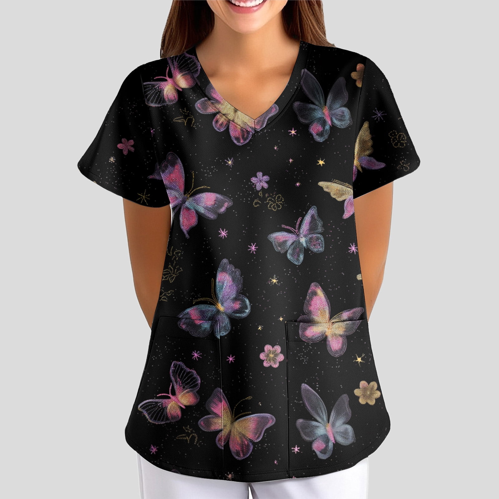 Iaqnaocc Scrubs for Women Funny Bowknot Print Nurse Working Uniforms ...