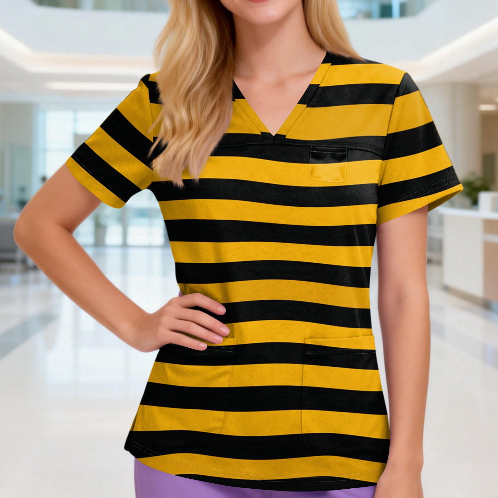 Iaqnaocc Scrubs for Women Funny Striped Color block Nurse Uniforms ...