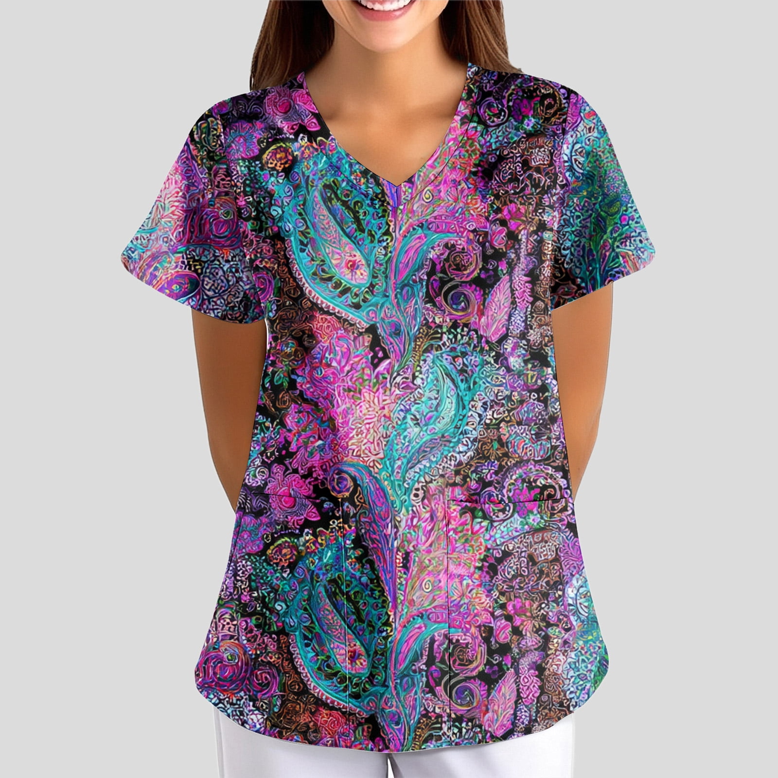 Iaqnaocc Scrubs for Women Funny Western Ethnic Style Nursing Uniform ...