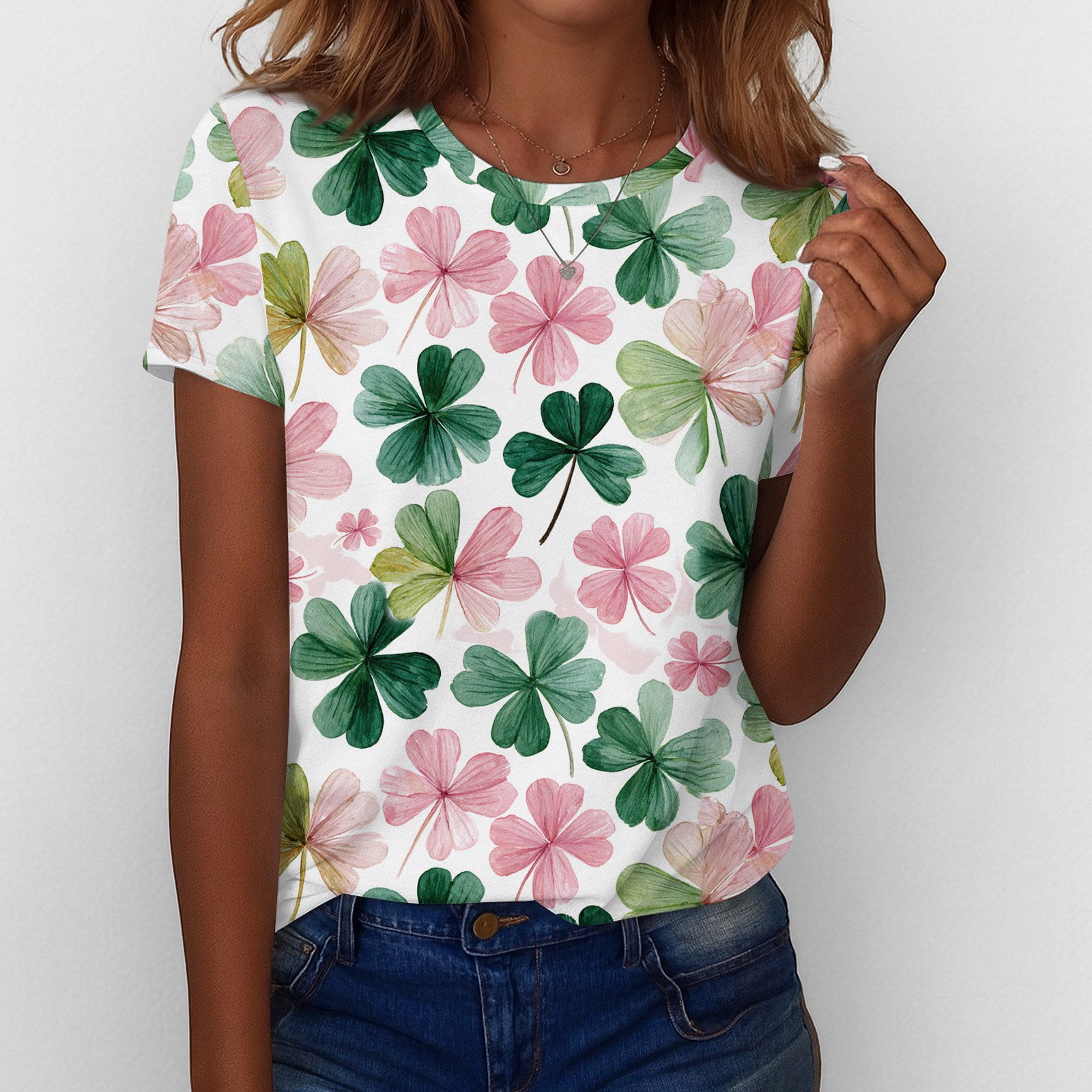 Iaqnaocc St Patrick's Day Blouses for Women Summer Clover Graphic Short ...