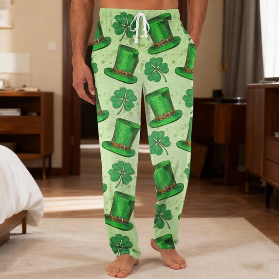 Iaqnaocc St. Patrick's Day Pajama Pants Men Lucky Irish Shamrocks ...