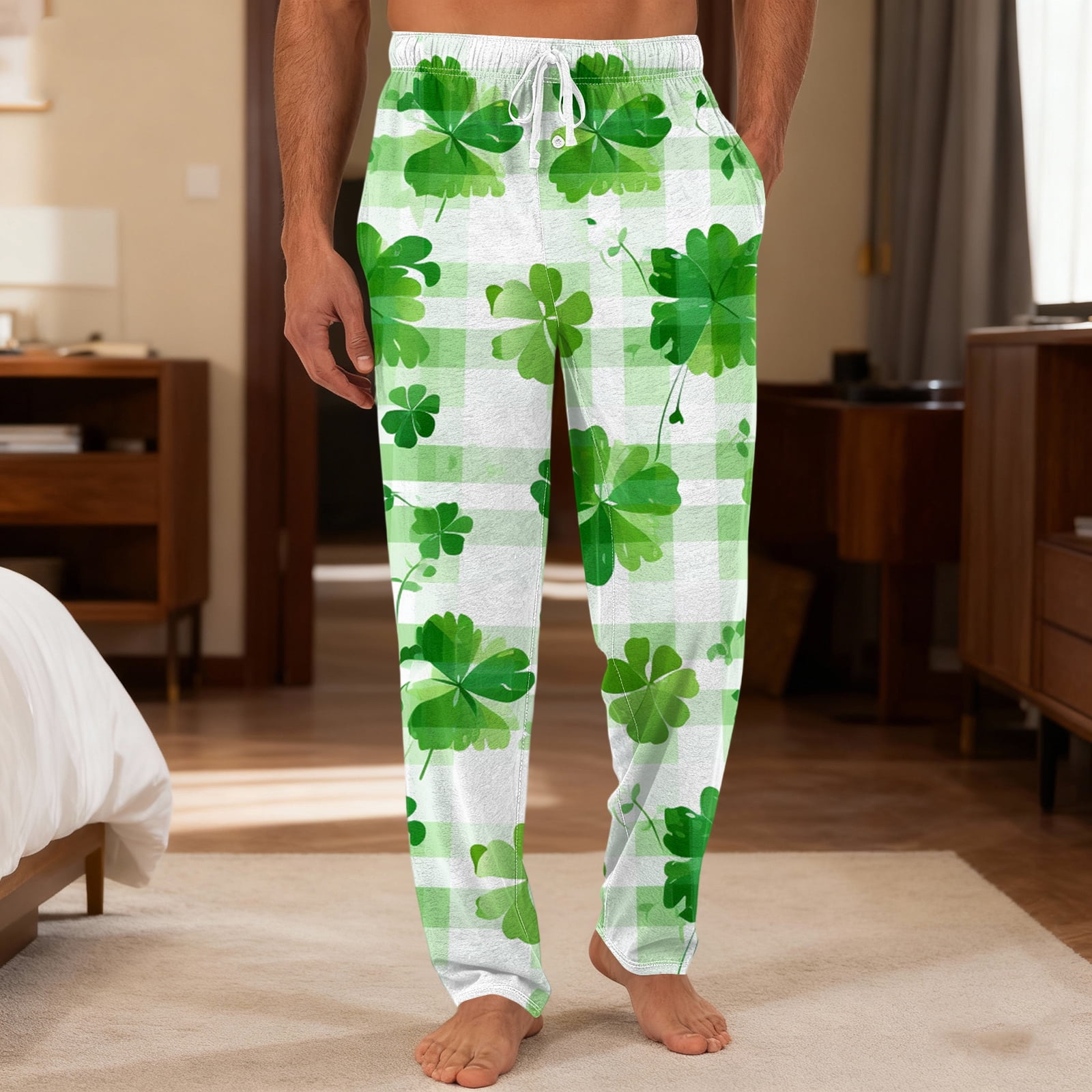 Iaqnaocc St. Patrick's Day Pajama Pants for Men Lucky Shamrocks Clover ...