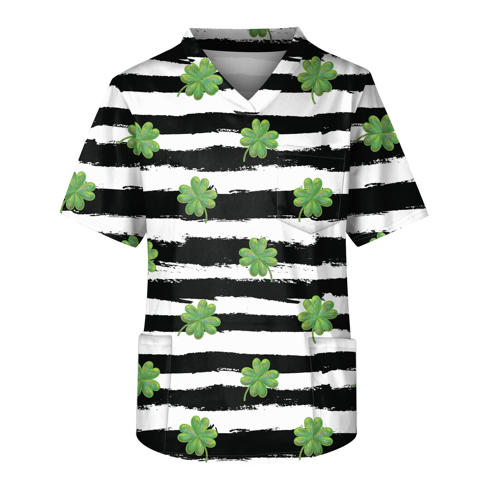 Iaqnaocc St Patrick's Day Scrubs for Men Plus Size Clover Anti-Wrinkle Medical Workwear V-Neck ...