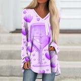 Iaqnaocc Valentine's Long Sleeve Tops for Women Cute Heart Prints V ...