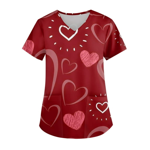 Iaqnaocc Valentine's Scrubs for Women Tops Hearts Graphic Moisture ...