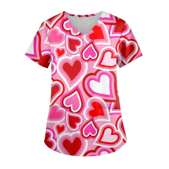 Iaqnaocc Valentine's Womens Scrubs Hearts Graphic Moisture-Wicking ...