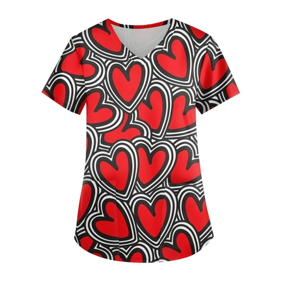 Iaqnaocc Valentine's Womens Scrubs Hearts Print Plus Size Medical ...