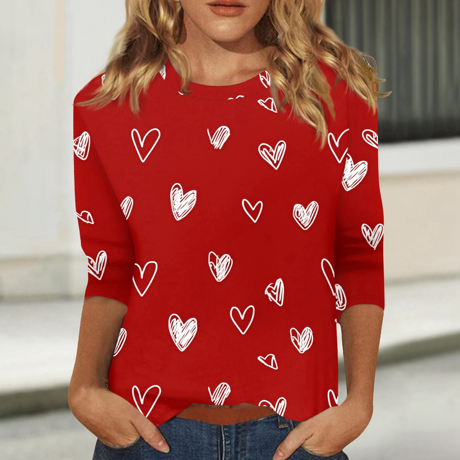 Iaqnaocc Valentines Day Tops for Women Trendy 3/4 Sleeve Holiday Cute ...