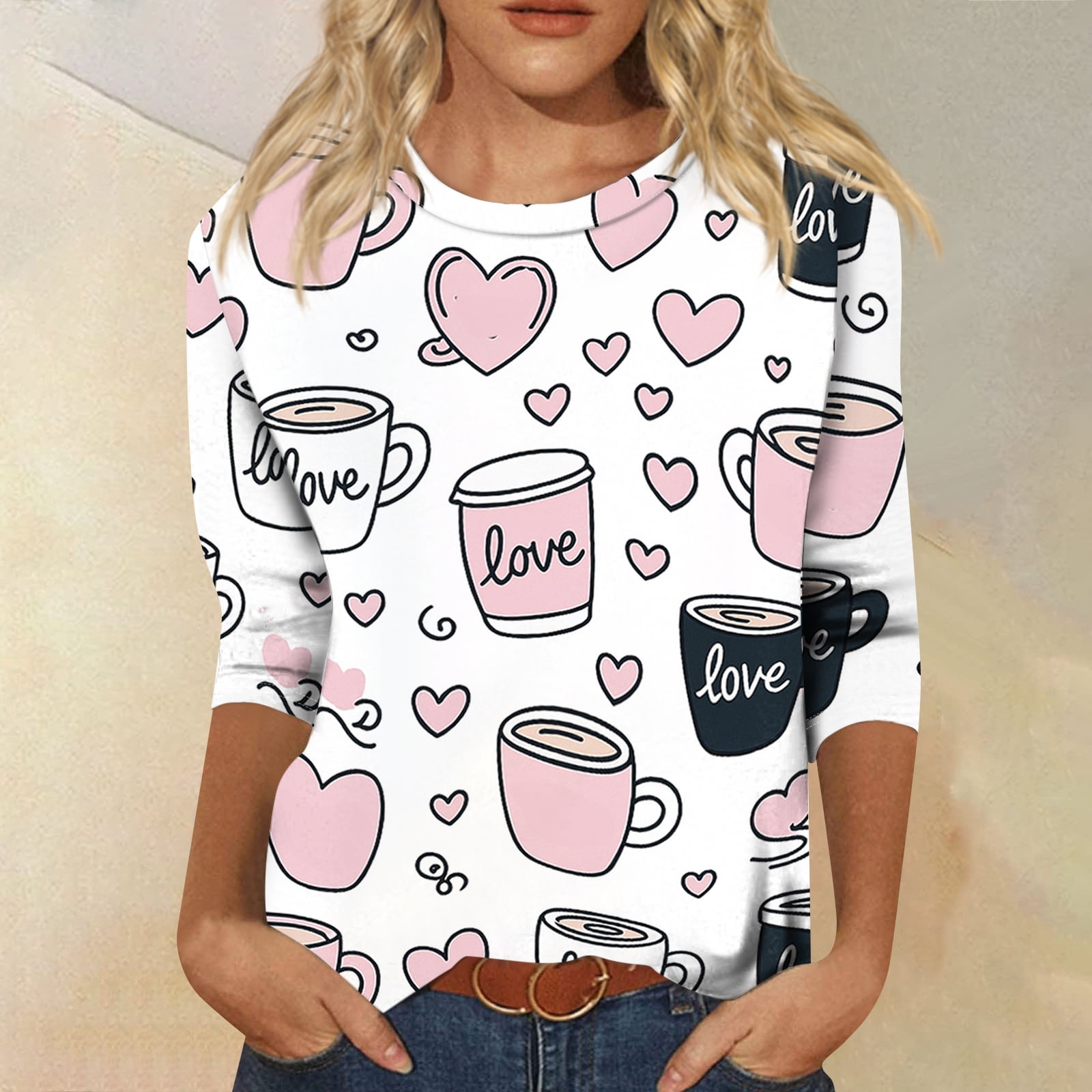Iaqnaocc Valentines Day Women's Tops, Tees & Blouses 3/4 Length Sleeve ...