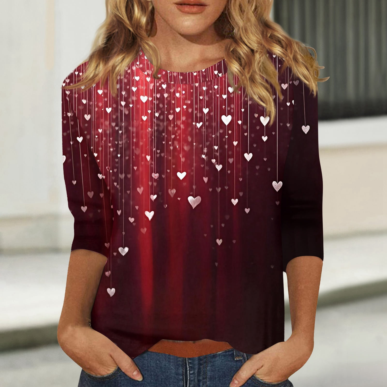 Iaqnaocc Valentines Day Women's Tops, Tees & Blouses 3/4 Length Sleeve ...