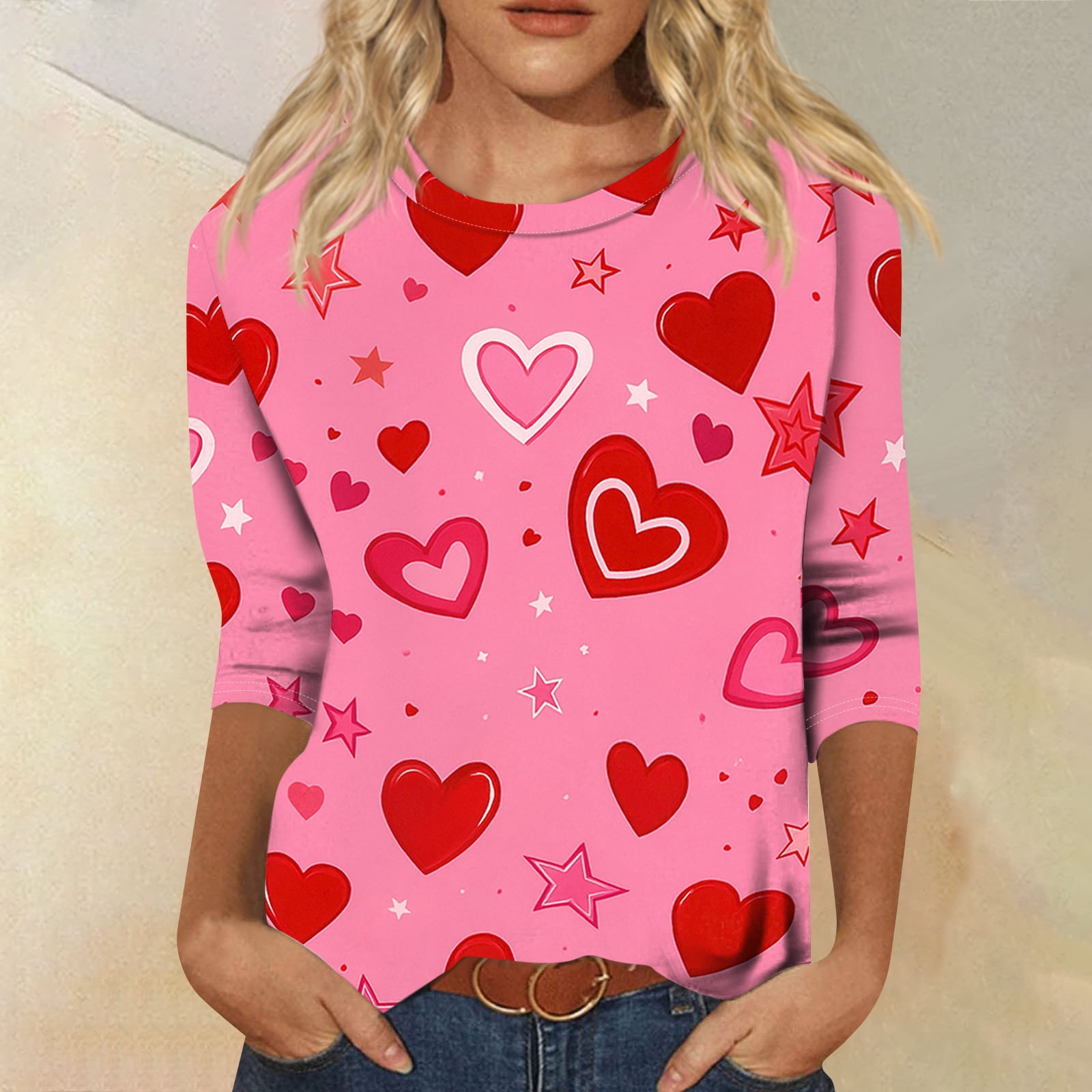 Iaqnaocc Valentines Shirts for Women 3/4 Sleeve Holiday Funny Love ...