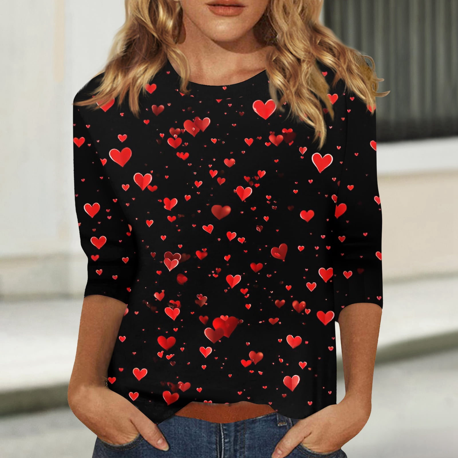 Iaqnaocc Valentines T Shirts for Women 3/4 Length Sleeve Fashion Funny ...