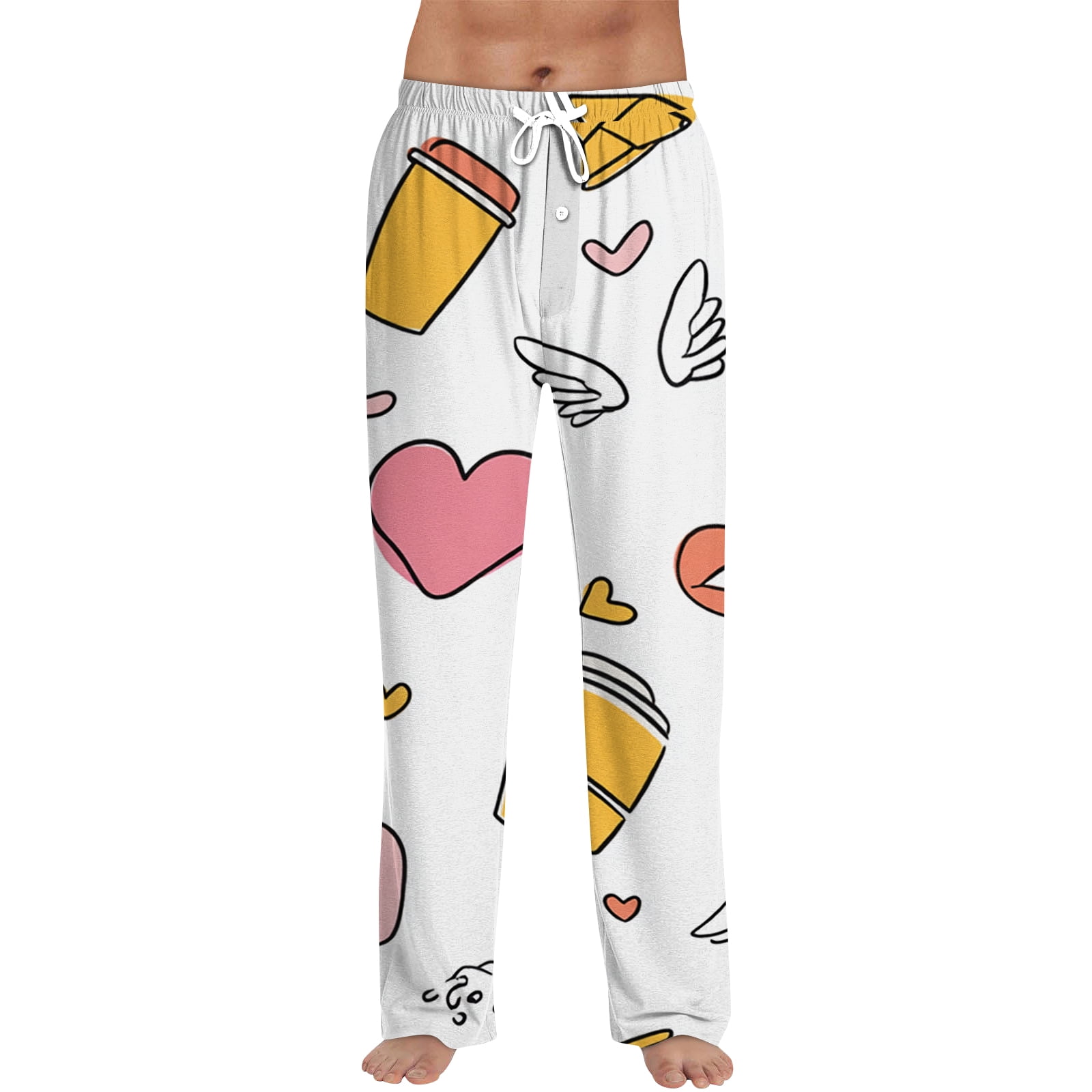 Iaqnaocc Valentines pajama pants for men Casual Cute Love Heart Print ...