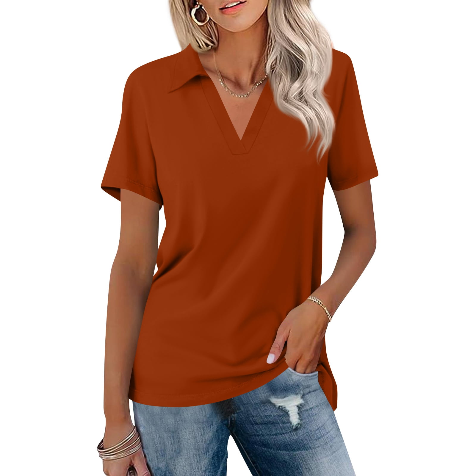 Iaqnaocc Women's Tops, Tees & Blouses Casual Short Sleeve Polo Shirts ...