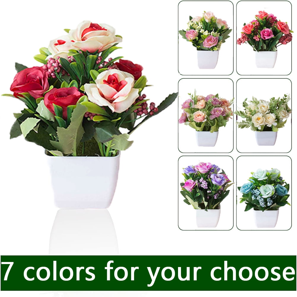 Iaukyu Artificial Plants Indoor Fake Flowers with Pot, Small Artificial ...