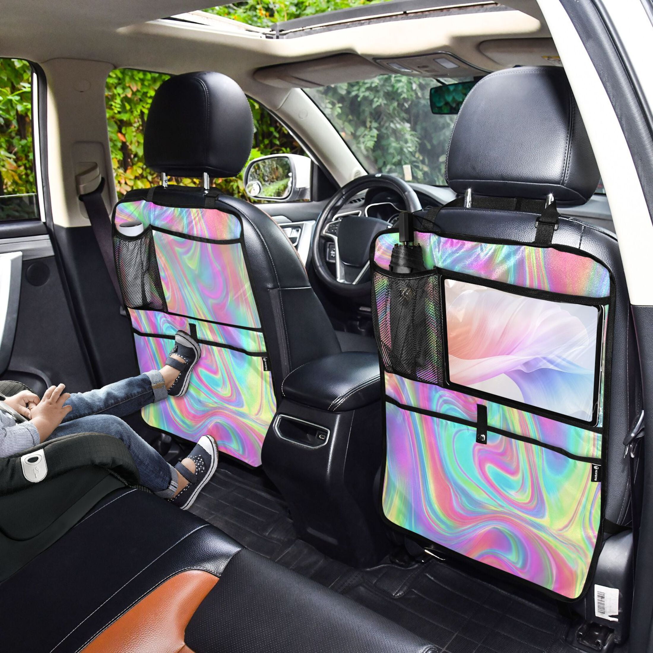 Iauyy 2-in-1 Car Kick Mats Back Seat Protector, 6 Large Storage Pockets ...