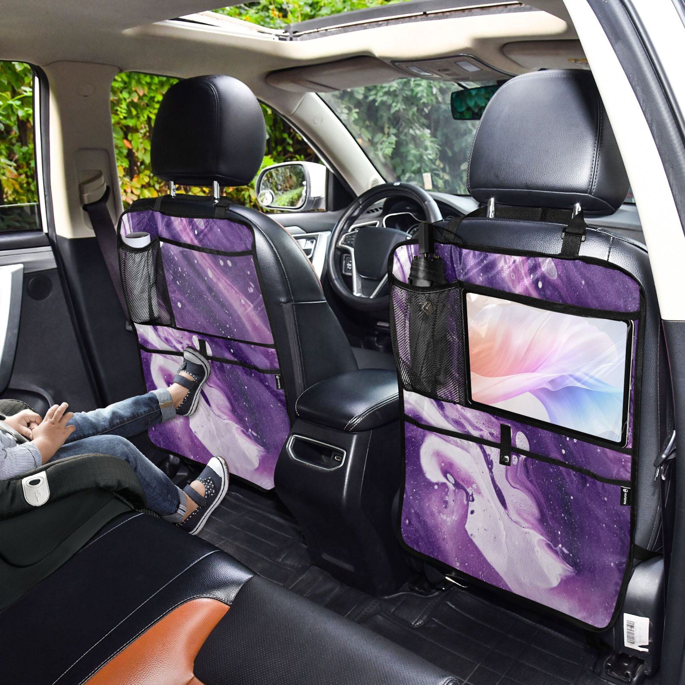 Iauyy 2-in-1 Car Kick Mats Back Seat Protector, 6 Large Storage Pockets ...