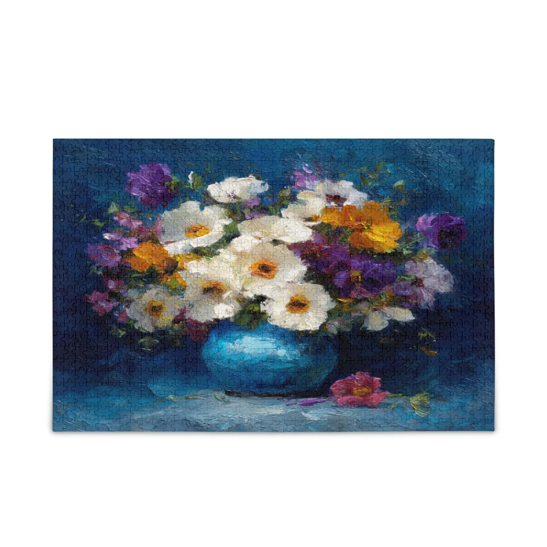 Iauyy 500 Piece Adults Jigsaw Puzzles, Blue Vase with Flowers Wooden ...