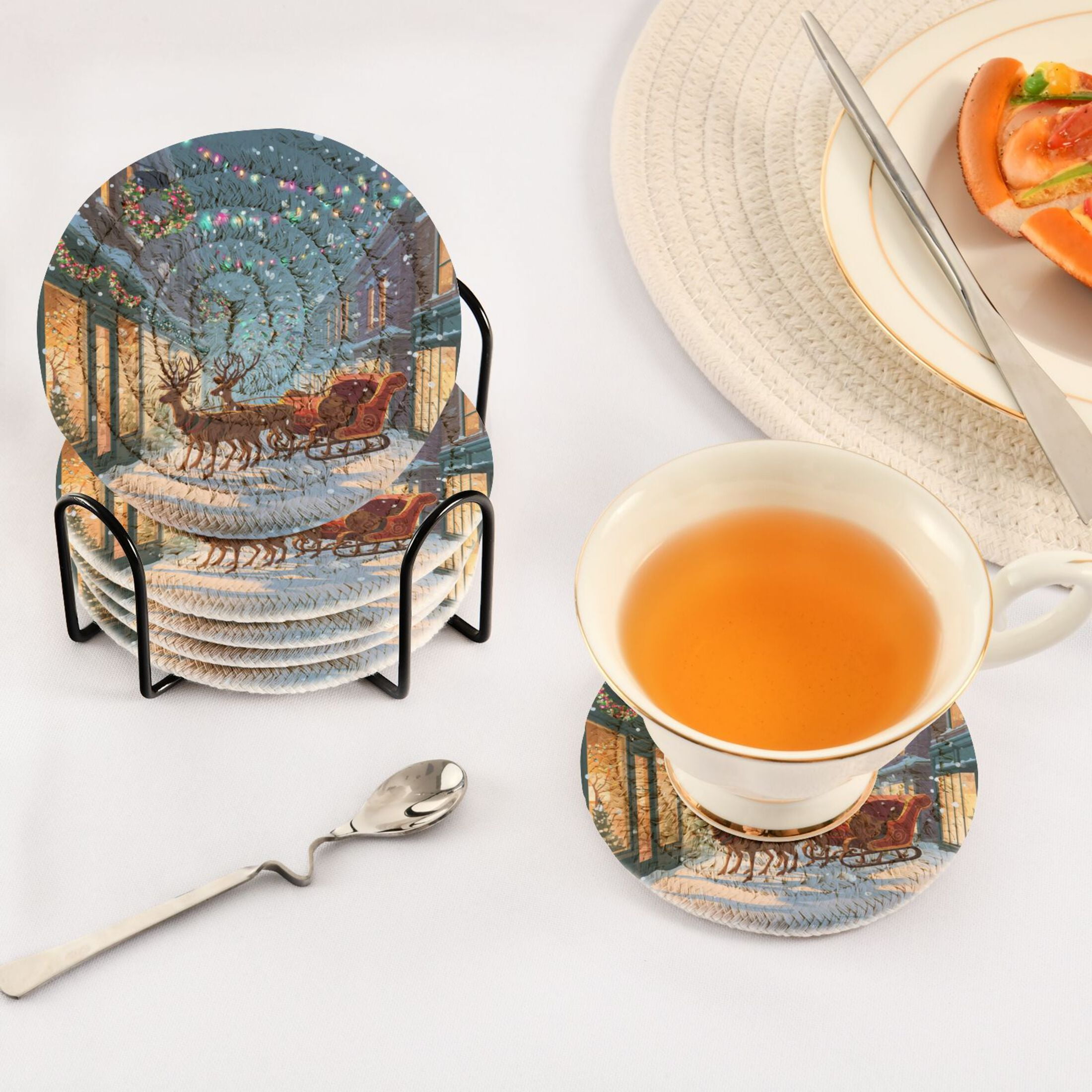 Iauyy 6 Piece Drink Coaster Set with Holder, 3.94 inch Absorbent ...