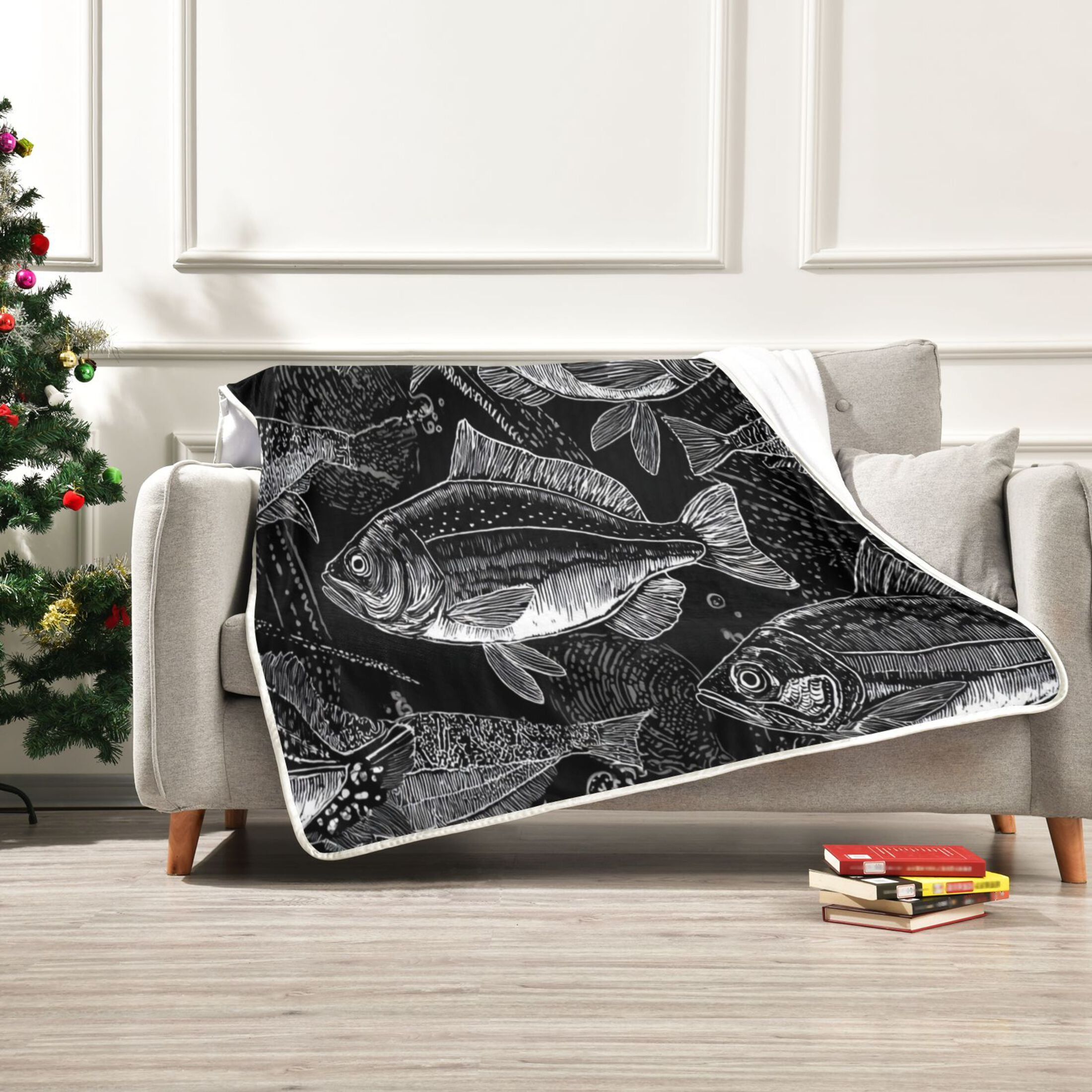 Iauyy Fish Pattern Blanket ,Arctic Wool Throw Blankets All Season Bed ...
