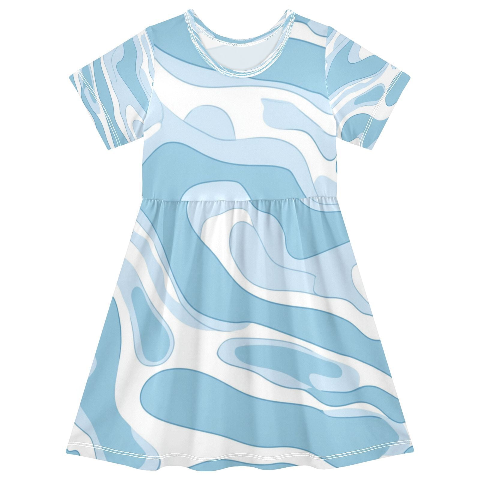 Iauyy Girls' Short Sleeve Crew Neck A-Line White Dress, 2T-8T,Shapes ...