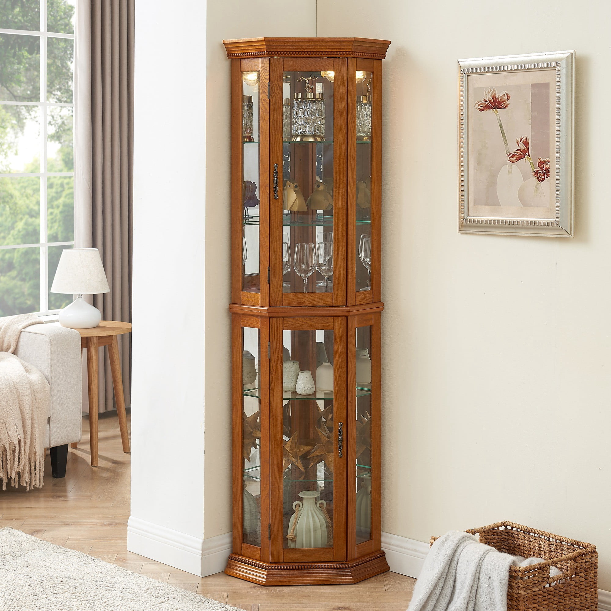 IbayNawi Lighted Corner Display Curio Cabinet, 3-Side Glass Curio ...