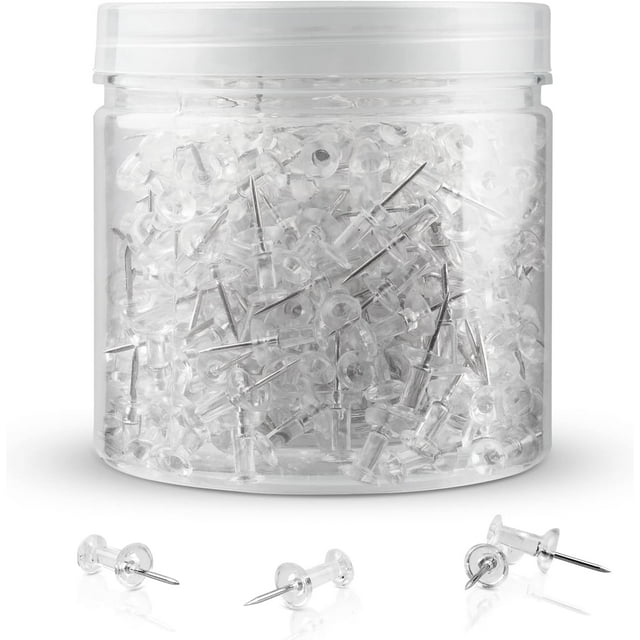 Ibeedow 500Pcs Clear Push Pins, Thumb Tack for Wall, Clear Poster Pins ...
