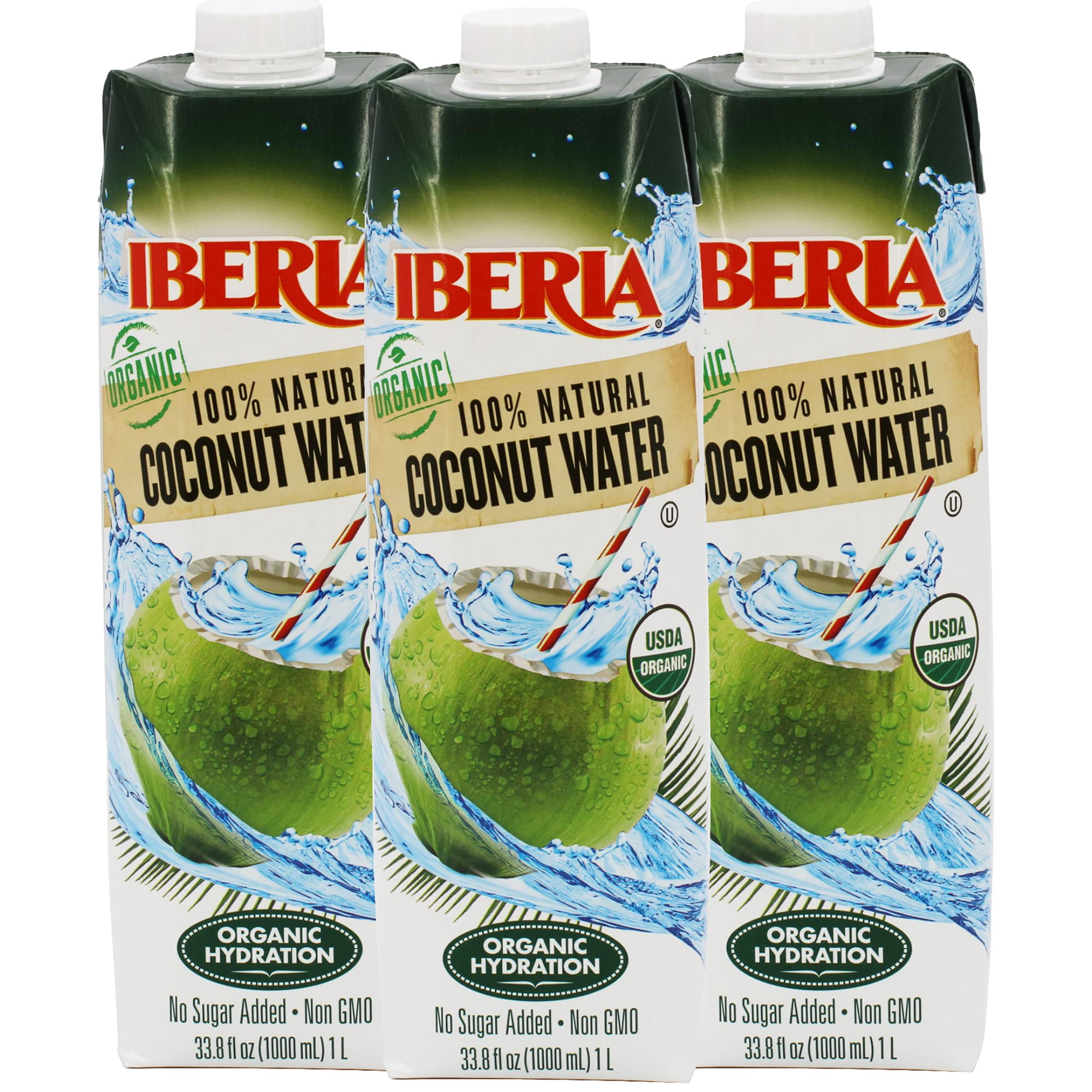 Iberia 100% Pure Organic Coconut Water, 1 Liter , 33.8 Fl Oz (Pack Of 3 ...
