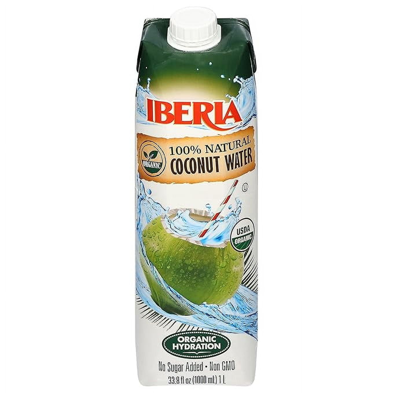 Iberia 100% Pure Organic Coconut Water, 1 Liter , 33.8 Fl Oz (Pack of 3 ...
