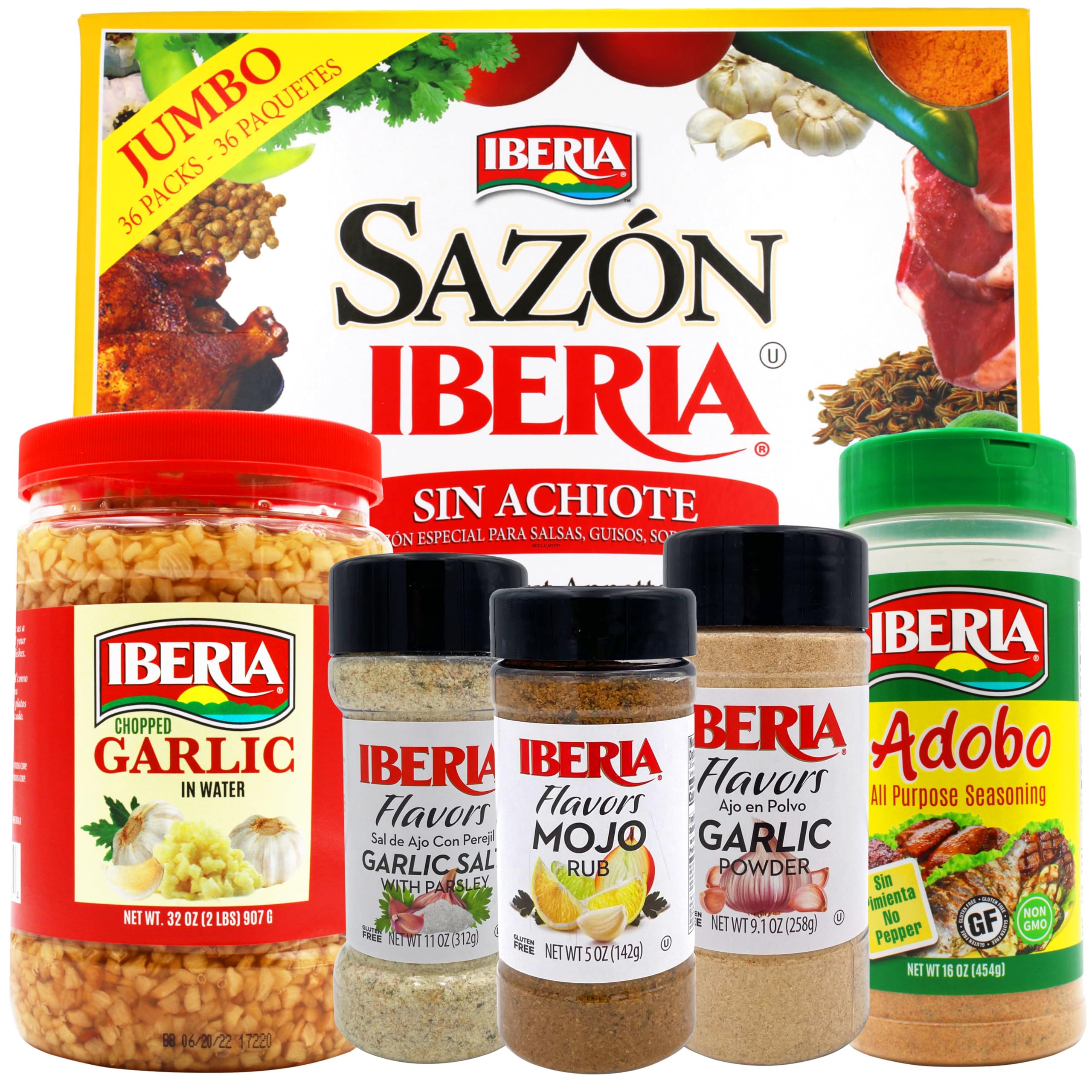 Iberia Adobo Without Pepper, 16 Oz + Chopped Garlic In Water, 32 Oz ...