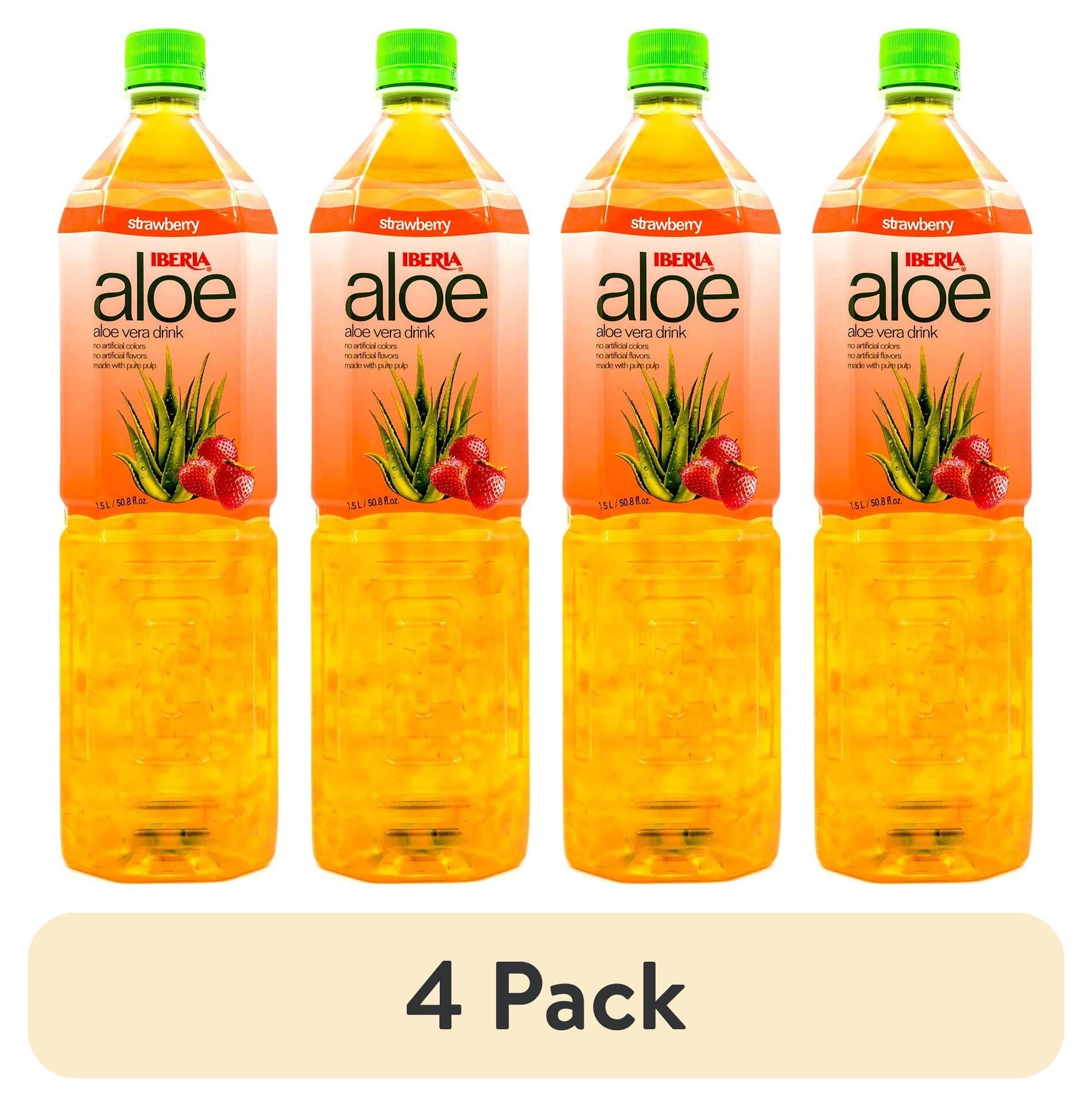 (4 pack) Iberia Strawberry Aloe Vera Drink with Pure Aloe Pulp 50.8 fl ...