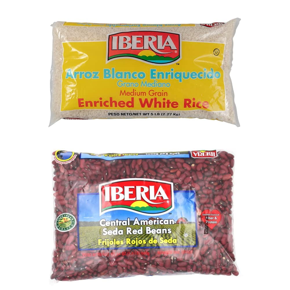 Iberia Enriched Medium Grain White Rice, 5 Pounds + Iberia Seda Beans 1 ...