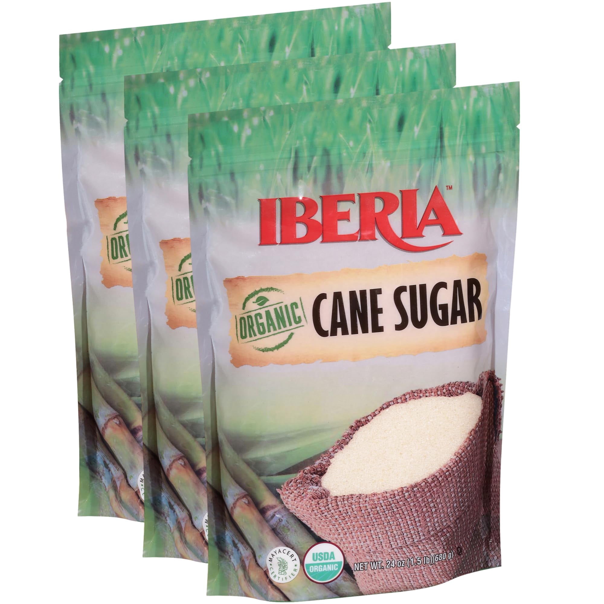 Iberia Organic Premium Cane OKA4 Sugar, 1.5 lb. (Pack of 3) 100% ...