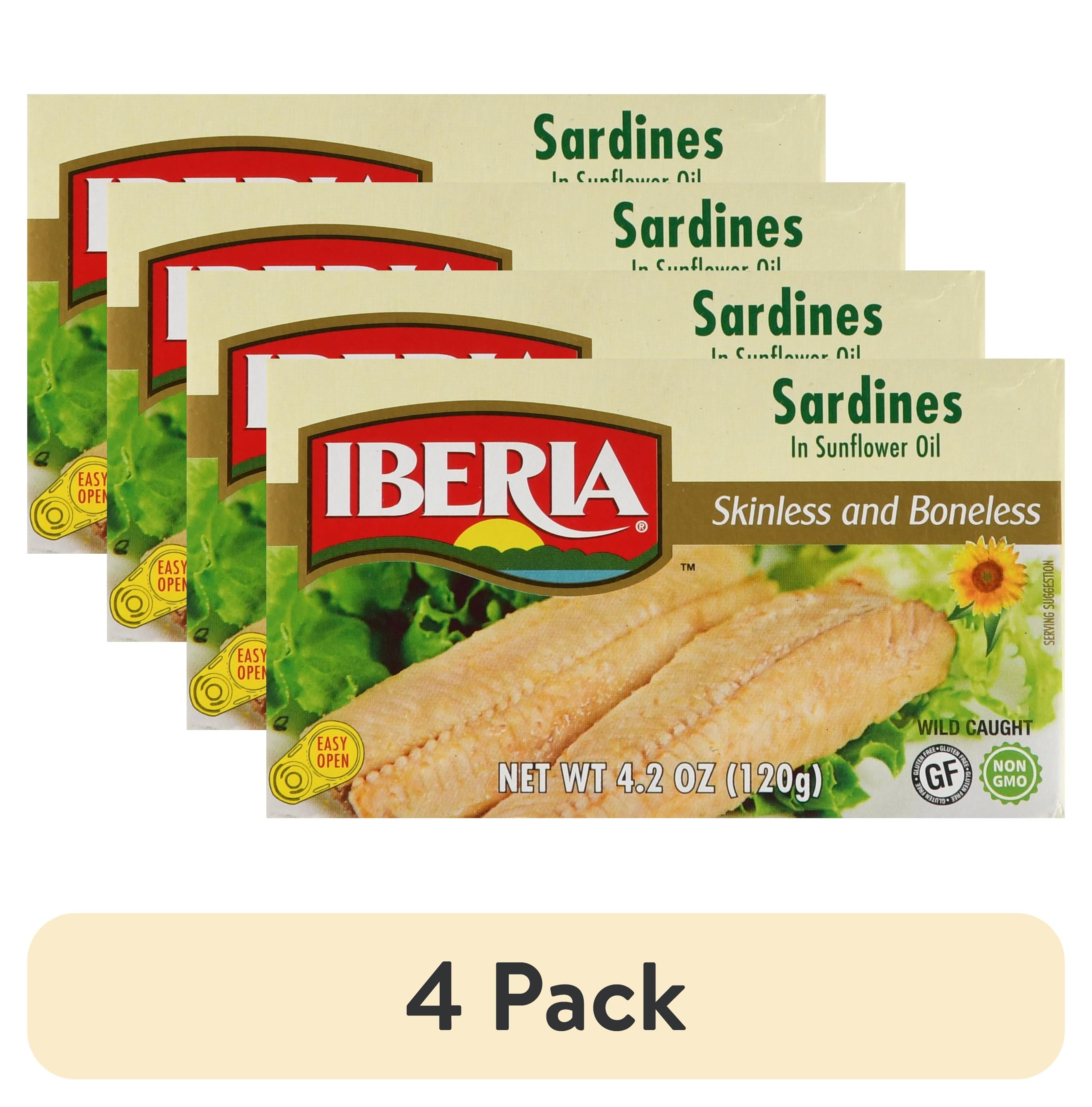 (4 pack) Iberia Skinless and Boneless Sardines in Sunflower Oil 4.2 oz ...