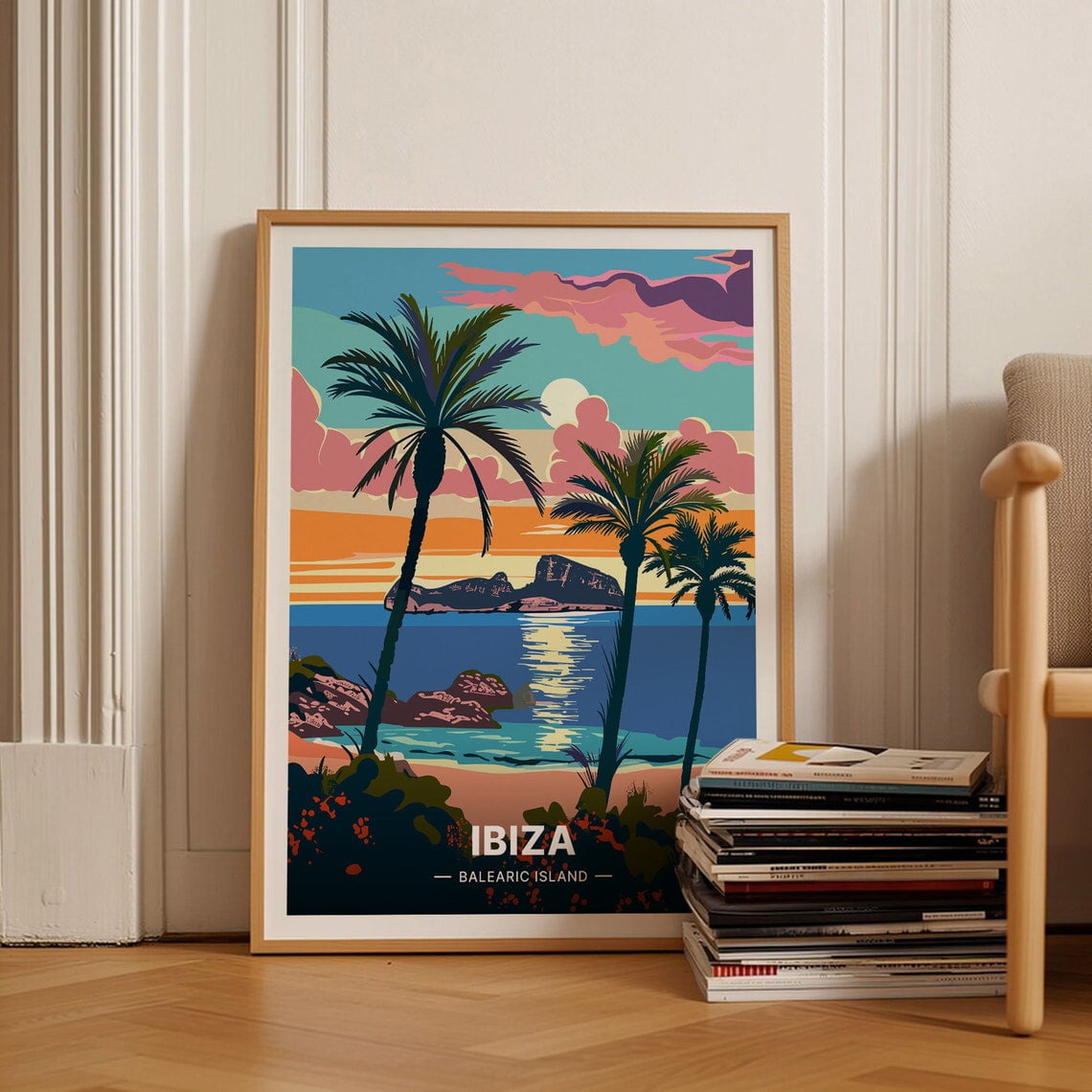 Ibiza Beach Scene Poster, Retro Travel Wall Art, Coastal Home Decor, Unique Wedding & Travel ...